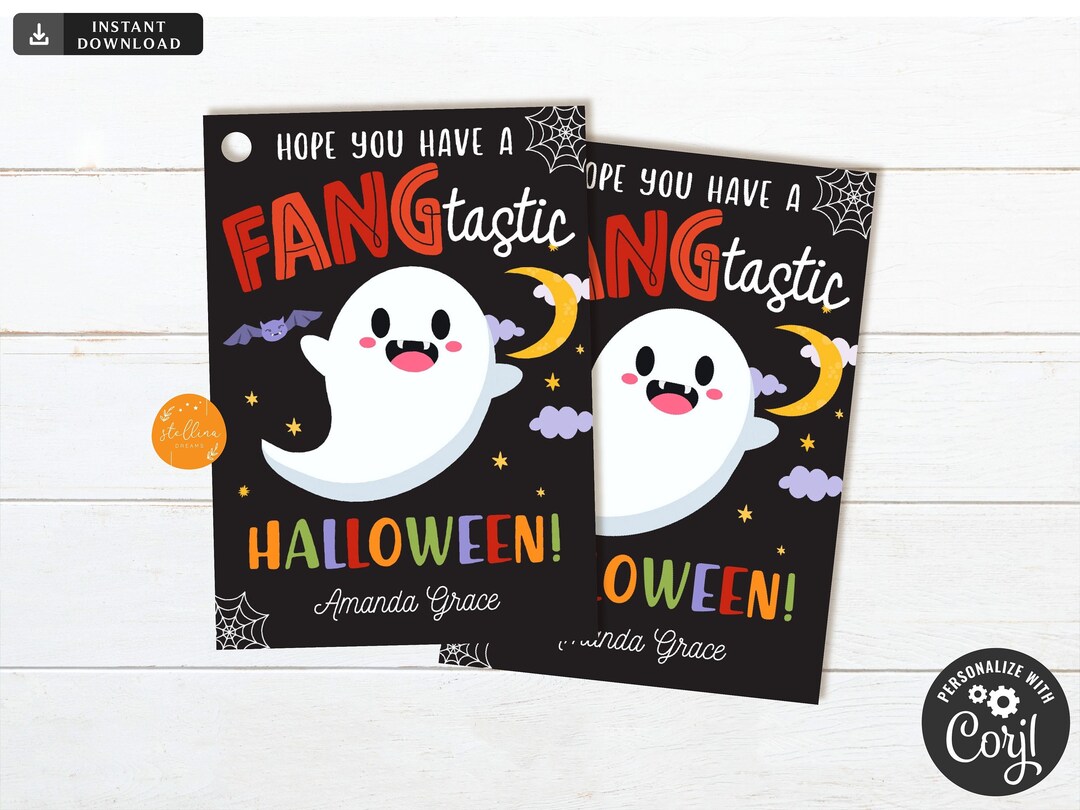 Editable Fang-tastic Halloween Gift Tags, Halloween Birthday Favor Tags ...