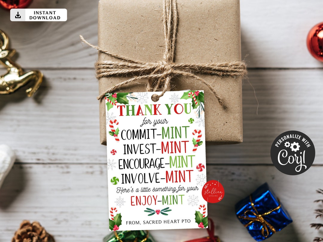 Christmas Thank You Mint Tags, Volunteer Staff Employee Teacher ...
