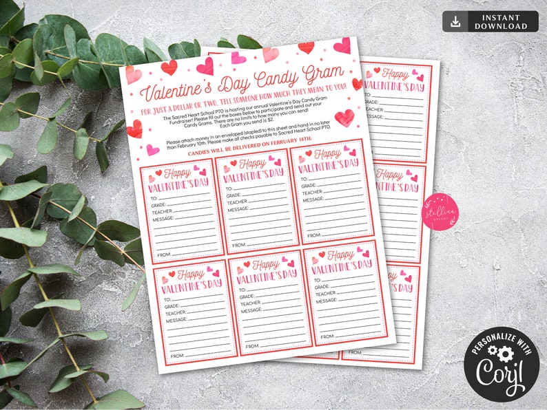 Valentine's Day Candy Gram Flyer, School Fundraiser Template, Valentine ...
