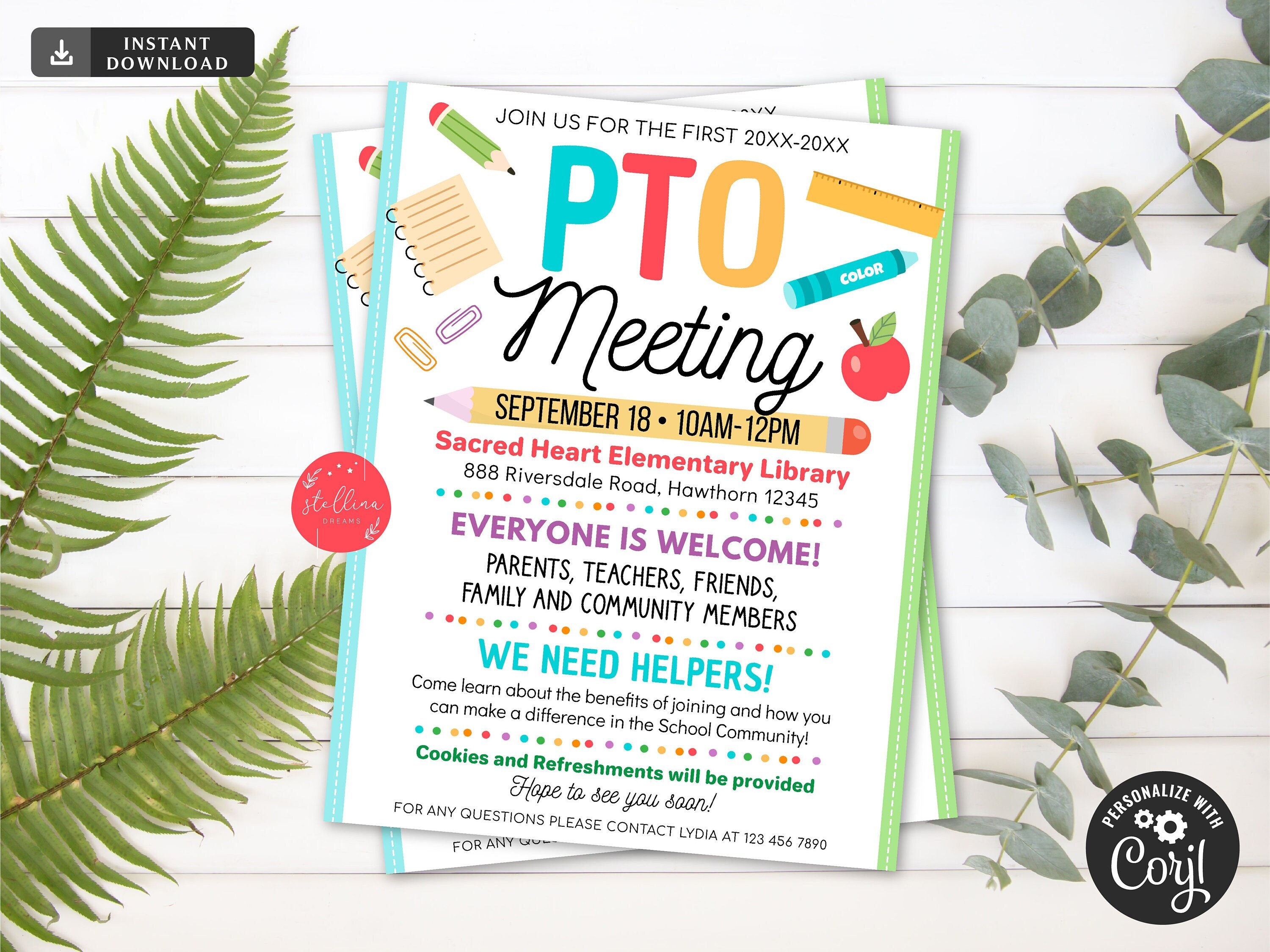 PTO PTA Meeting Informational Flyer, Printable Handout, School ...