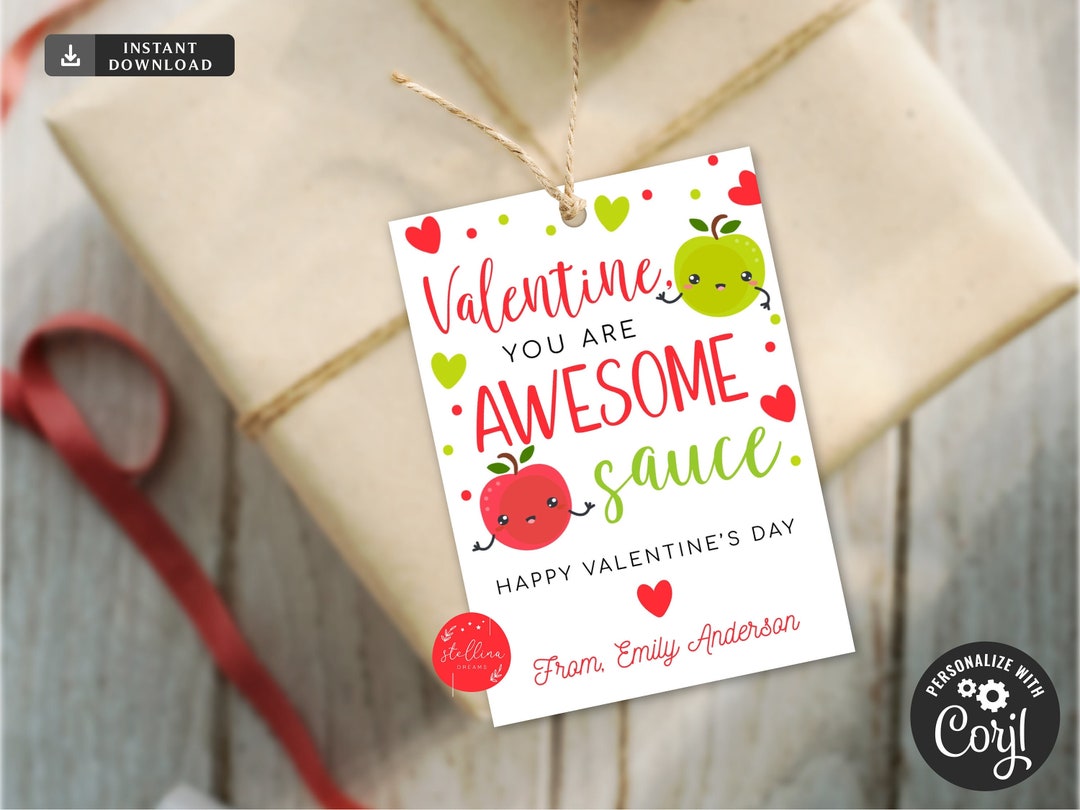 You're Awesome-sauce, Valentine Applesauce Gift Tags, Apple Fruit ...