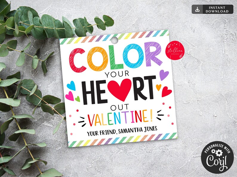 EDITABLE Gift Tags Valentine Color Your Heart Out Tag Crayons - Etsy