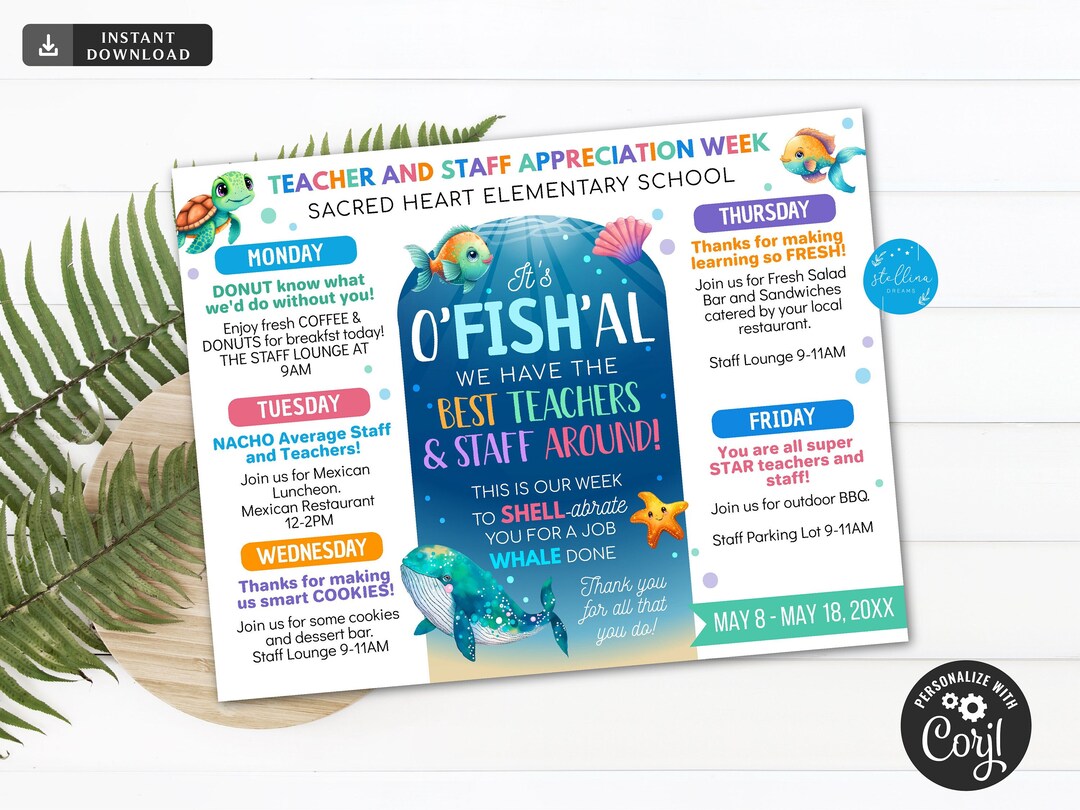 Under the Sea Teacher Appreciation Week Itinerary, You Are Sun-sational ...