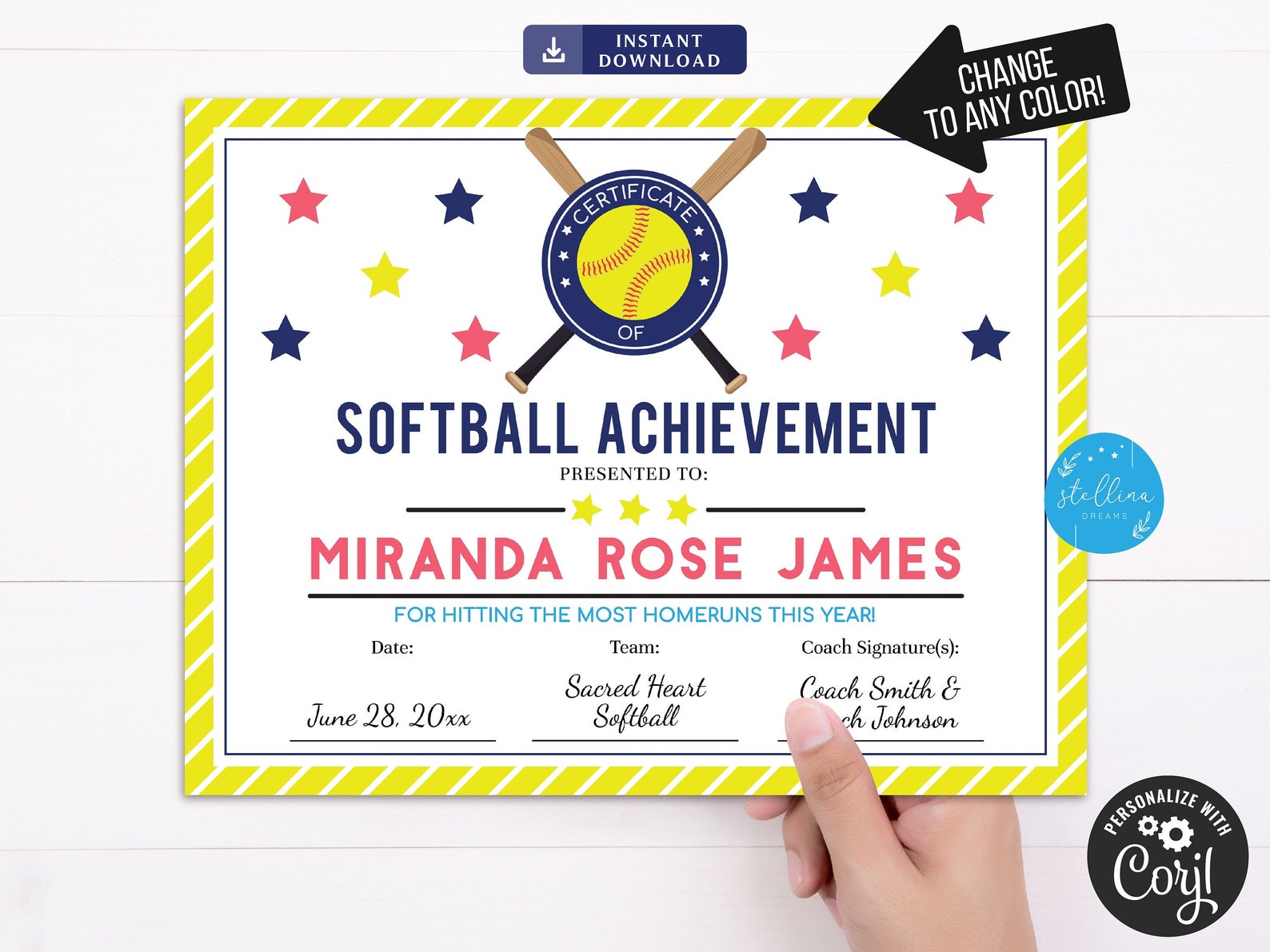 EDITABLE Softball Certificates Softball Award Printable | Etsy