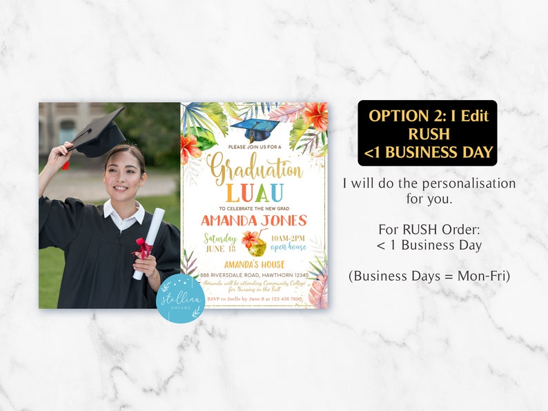 Editable Luau Graduation Invitation With Photo, Printable College ...