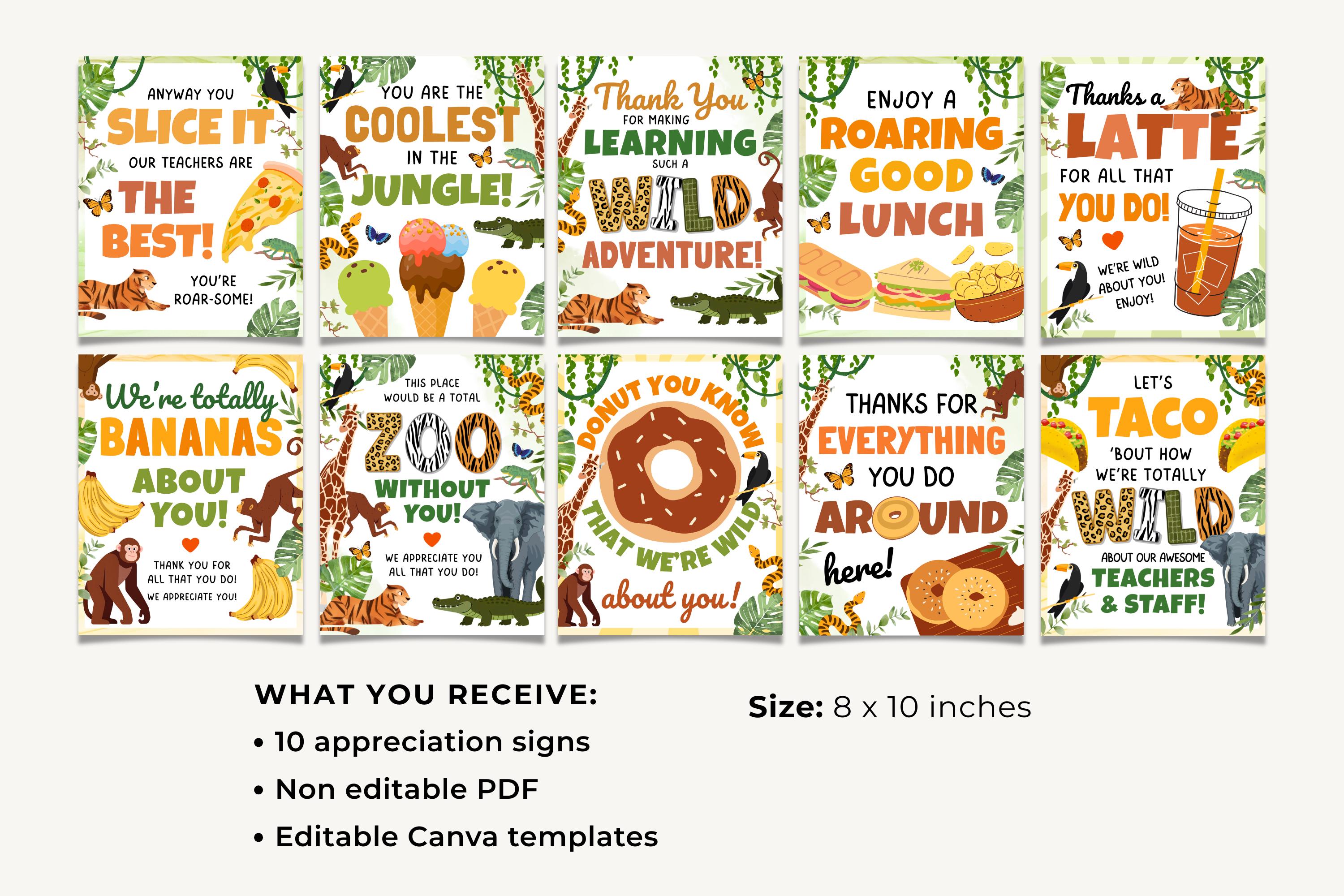 Jungle Teacher Appreciation Week Table Signs Bundle | We’re Wild About ...