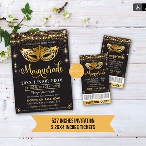 EDITABLE Prom Set, Dance Flyer Invitation Ticket Masquerade Ball, Gold ...