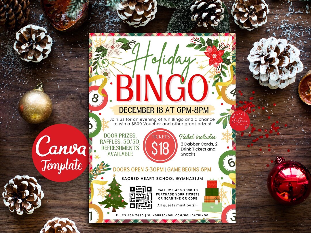 Editable Christmas Bingo Night Flyer, Holiday PTA, PTO School Family ...