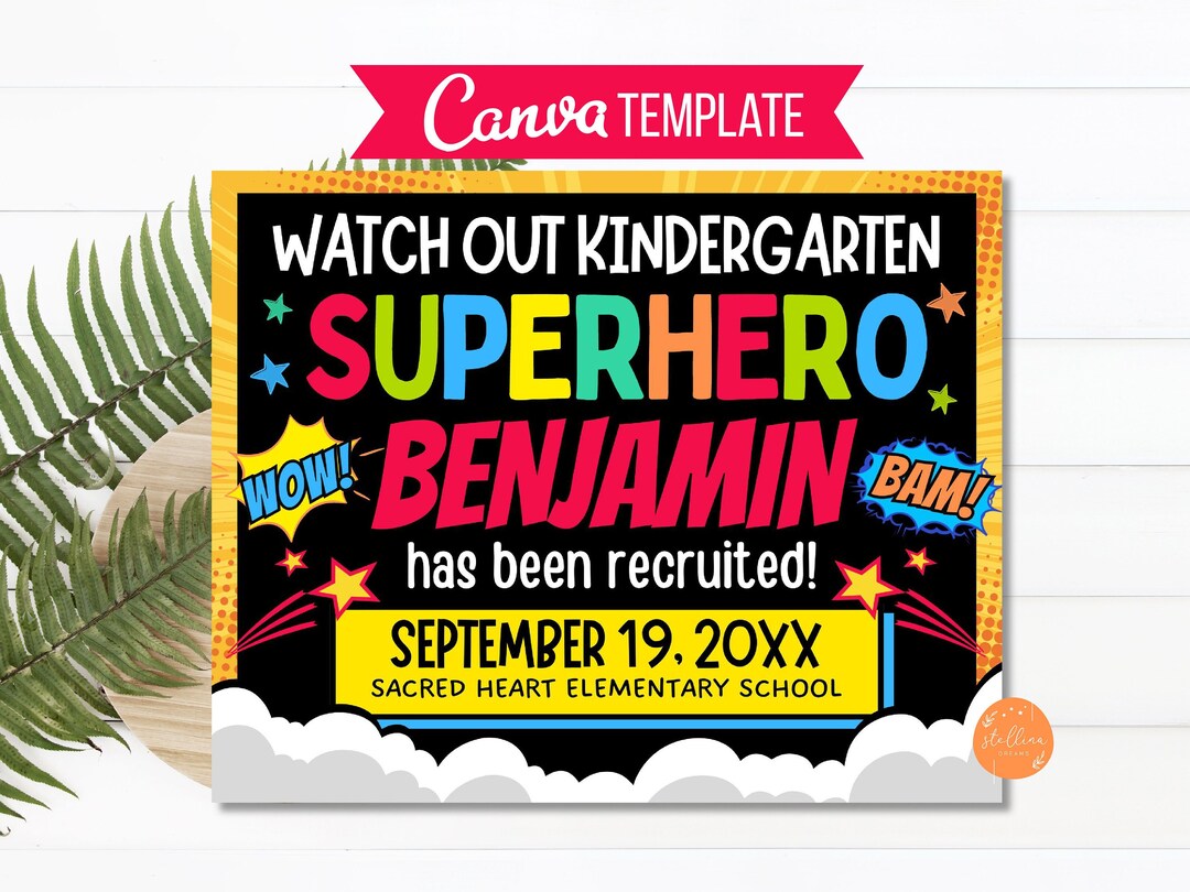 EDITABLE Superhero Back to School Photo Prop Back School Chalkboard ...