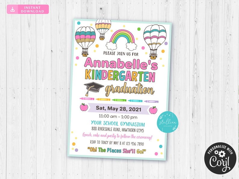 Editable Graduation Invitation, Printable Kindergarten Preschool Pre K ...