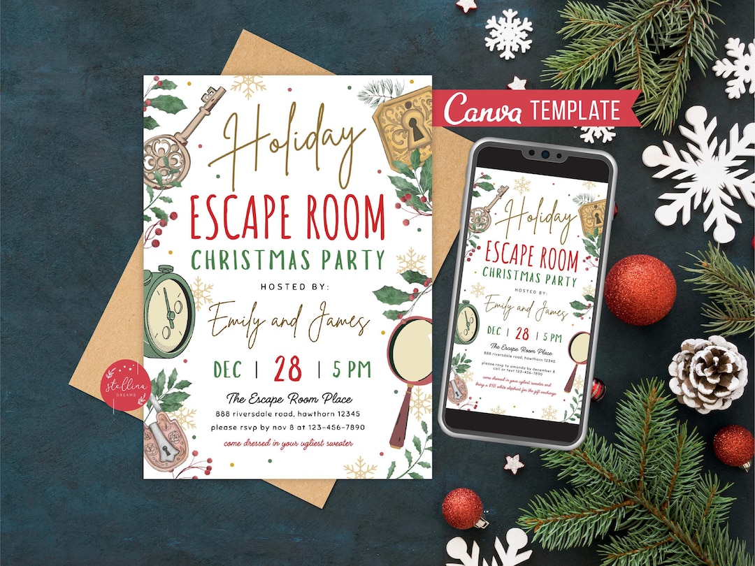 Editable Holiday Escape Room Invitation Christmas Party Invitation ...