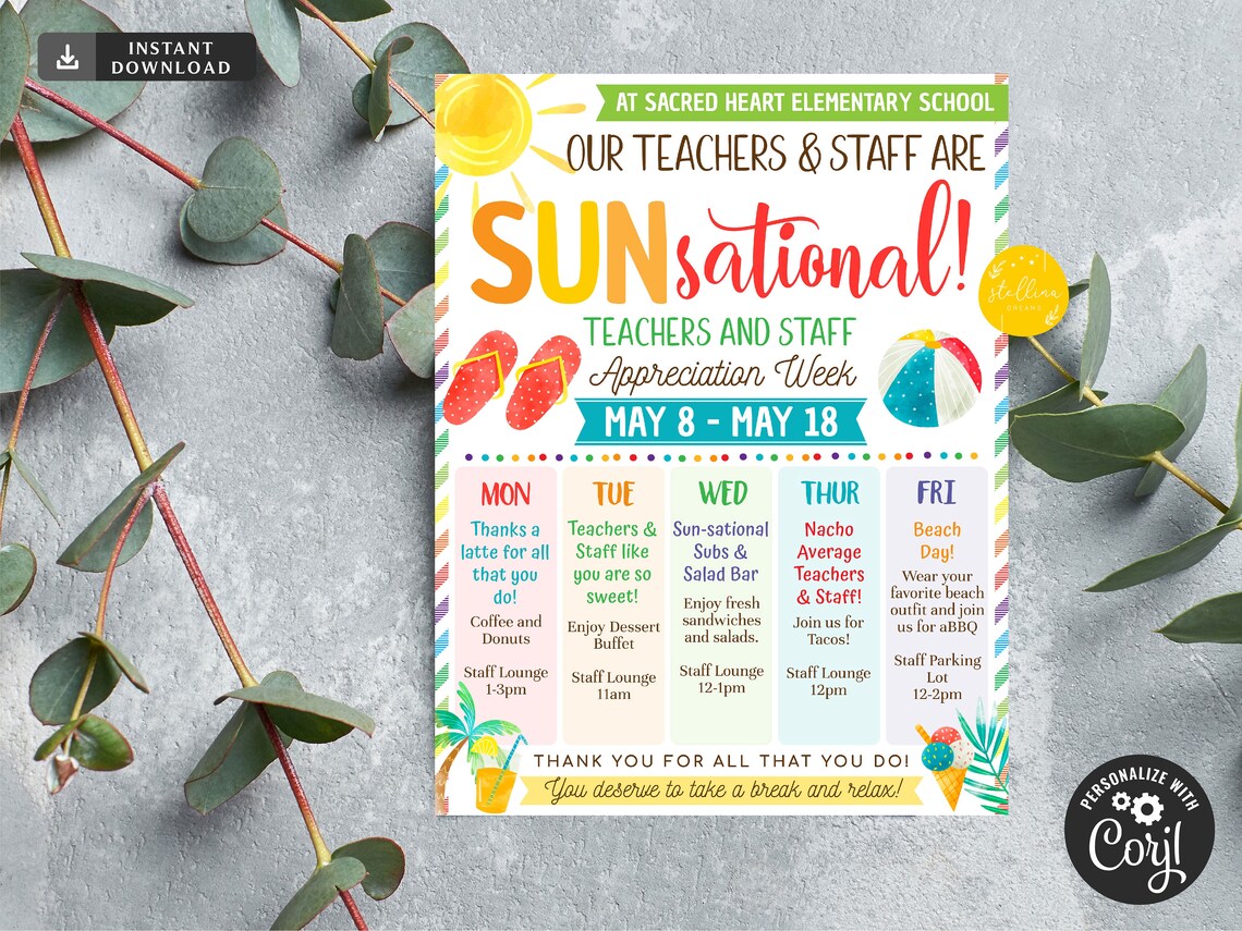 EDITABLE Beach Theme Teacher Appreciation Week Itinerary - Etsy