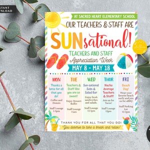 EDITABLE Beach Theme Teacher Appreciation Week Itinerary, Tropical ...