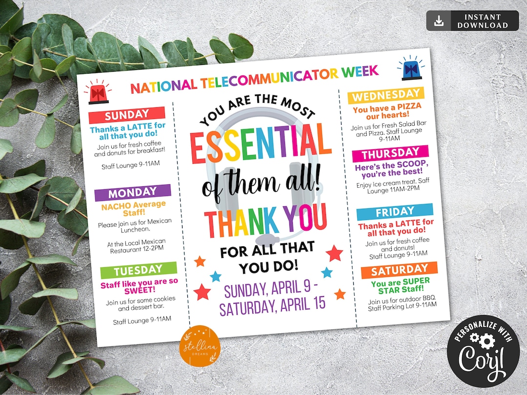 EDITABLE 911 Dispatchers Appreciation Week Itinerary Flyer, National ...