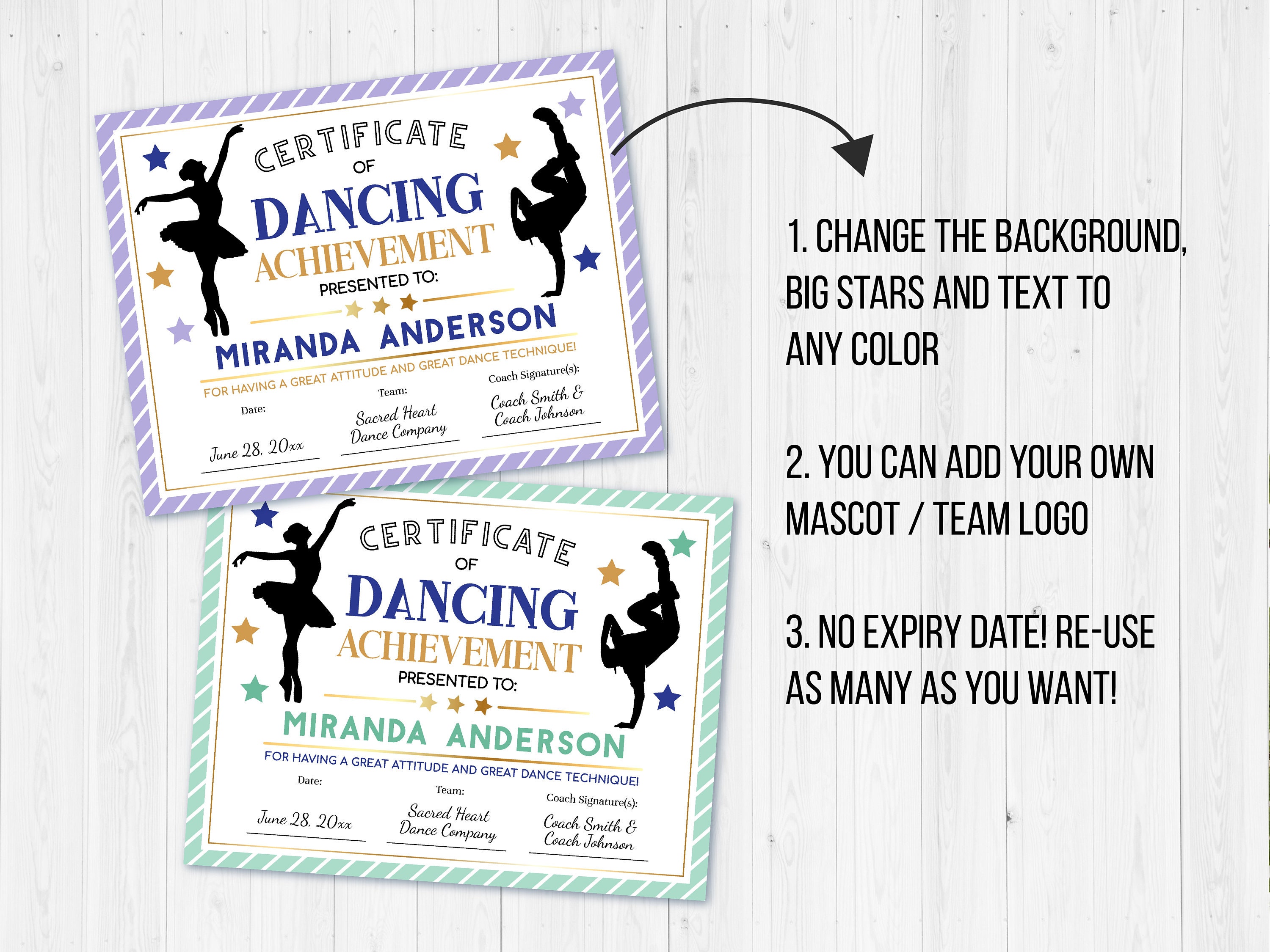 EDITABLE Dancer Certificate, Dancing Award, Dancer Printable ...