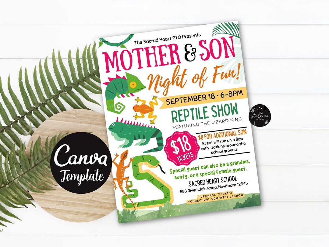Mother Son Reptile Show Flyer: School Event, CANVA Template (digital ...