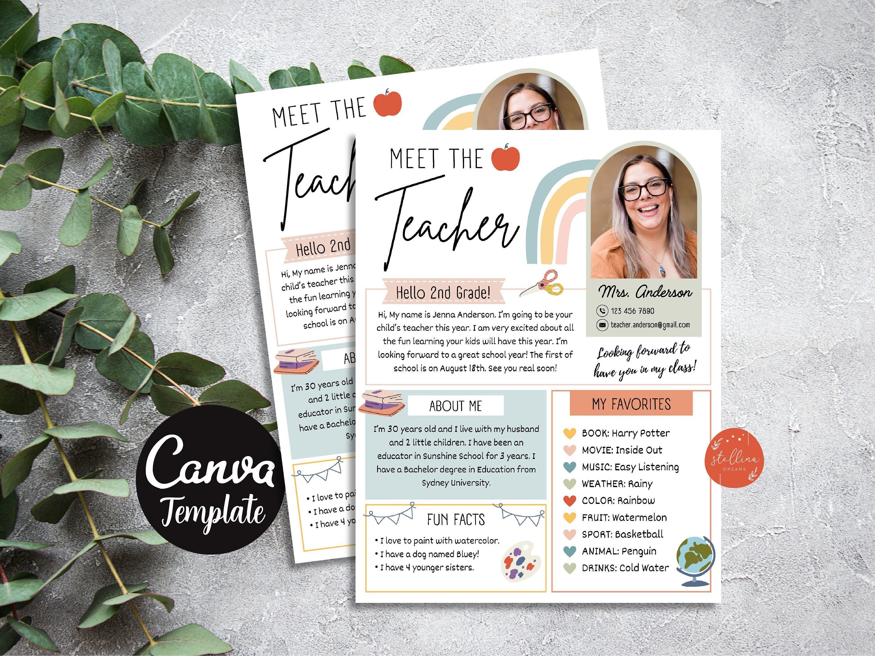 Editable Teacher Newsletter Template: Rainbow Boho CANVA (digital ...