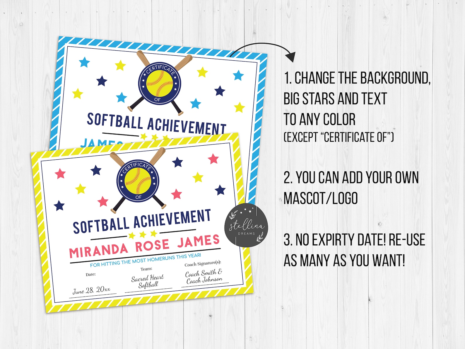 EDITABLE Softball Certificates Softball Award Printable | Etsy