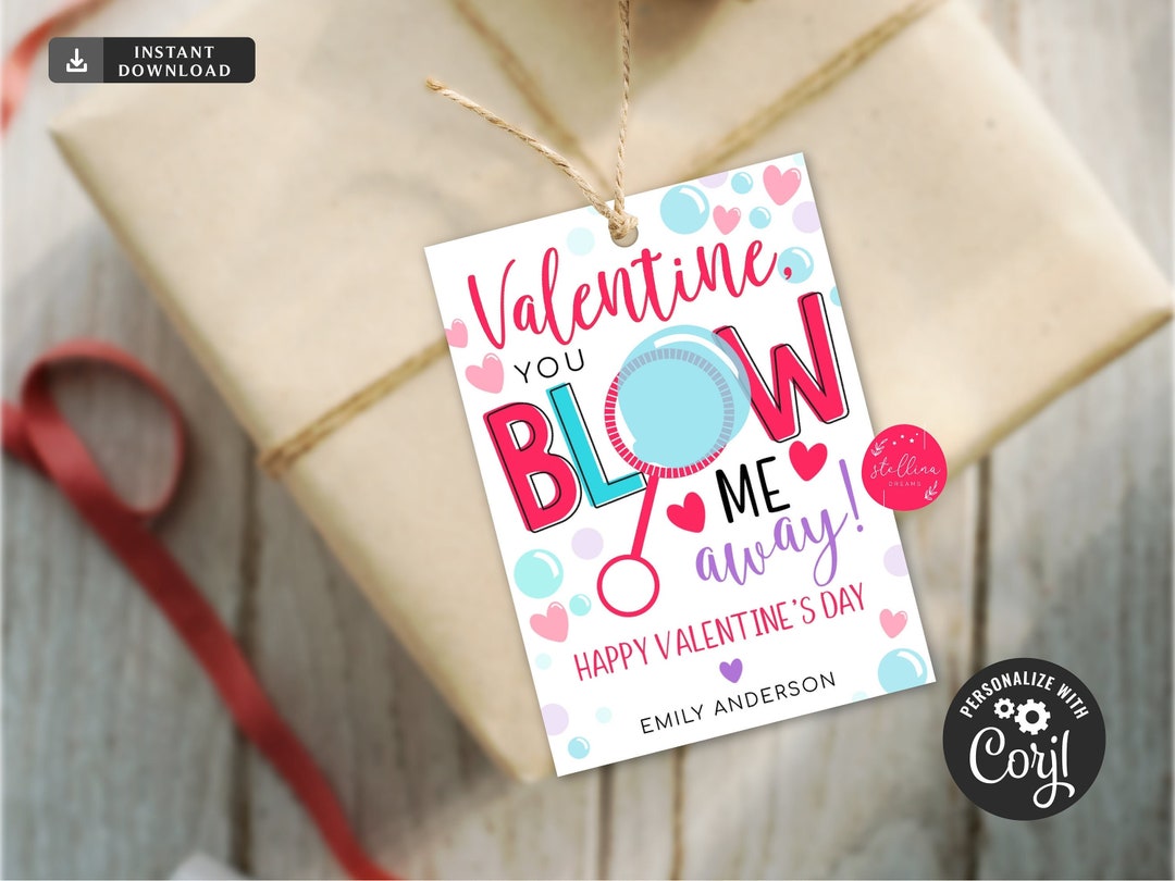 Valentine Bubble Gift Tags, You Blow Me Away Valentine Gift Tag, Gift ...