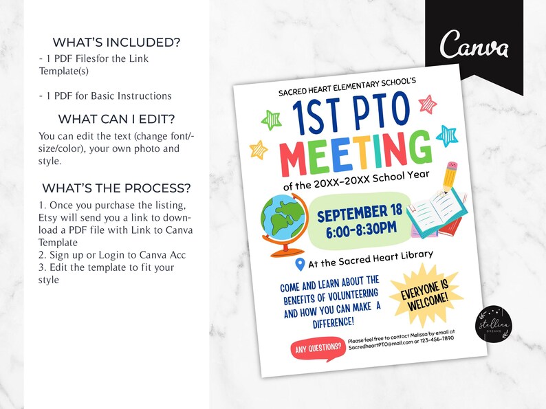 Editable PTA PTO Meeting Flyer: Colorful School Handout (CANVA Template ...