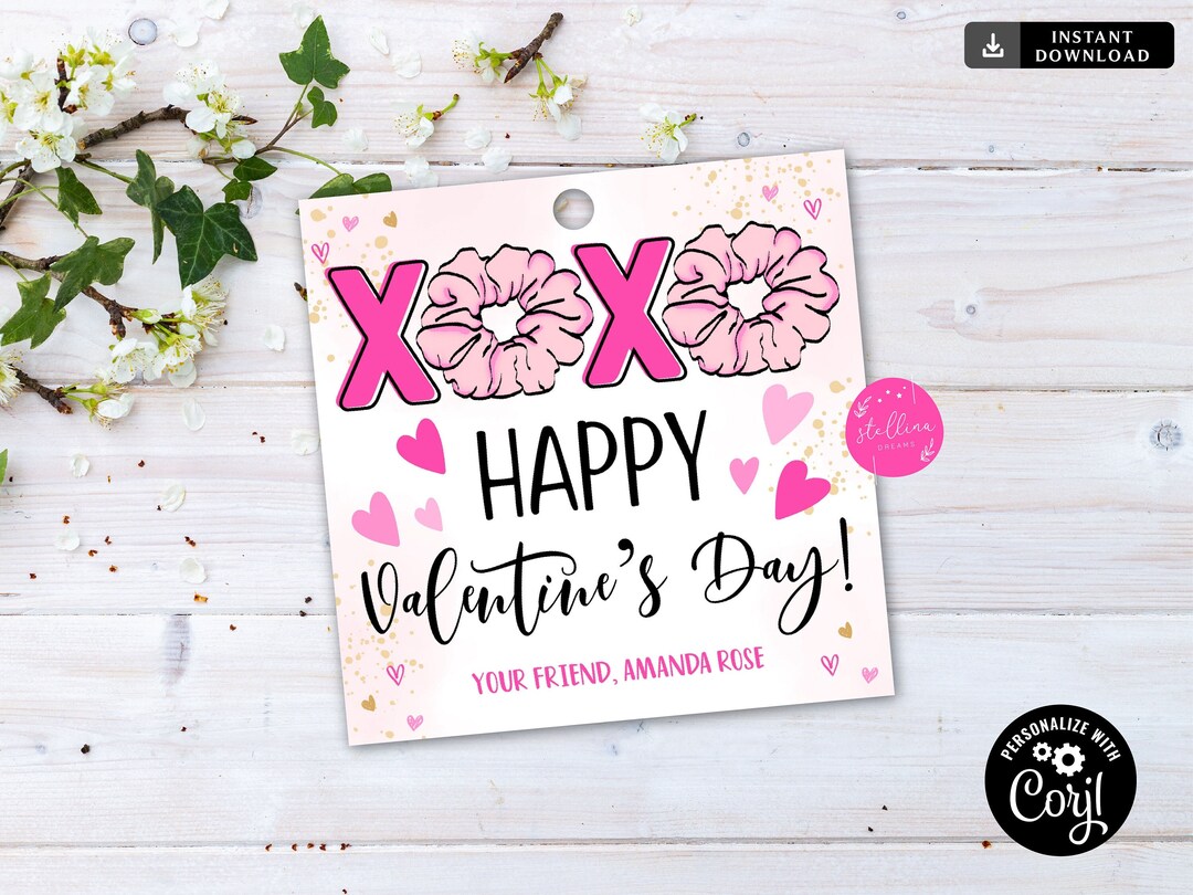 Editable Valentine Scrunchie Tags, XOXO Hair Tie Girl Valentine, Vsco ...