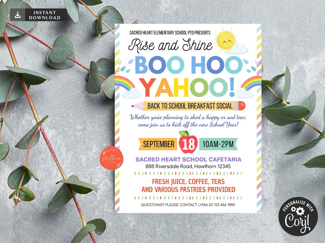 Boo Hoo Yahoo Breakfast Social Printable PTA PTO Flyer Invite - Etsy