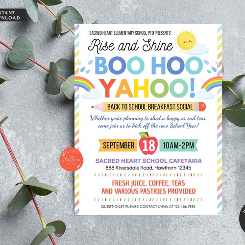 EDITABLE Boo Hoo Yahoo Breakfast Social Printable PTA PTO - Etsy