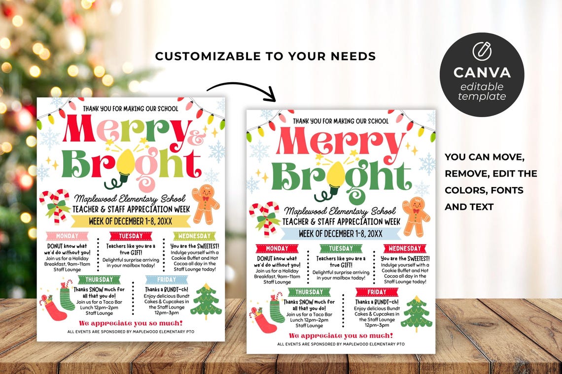 Holiday Teacher Staff Appreciation Week Flyer | Merry & Bright ...