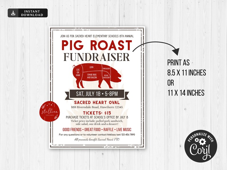 Pig Roast Fundraiser Flyer Ticket Poster Set pto pta Church | Etsy