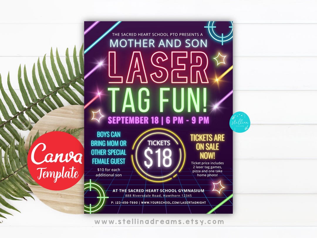 Editable Laser Tag Event Flyer: Mother Son, Church, Family Night (CANVA ...