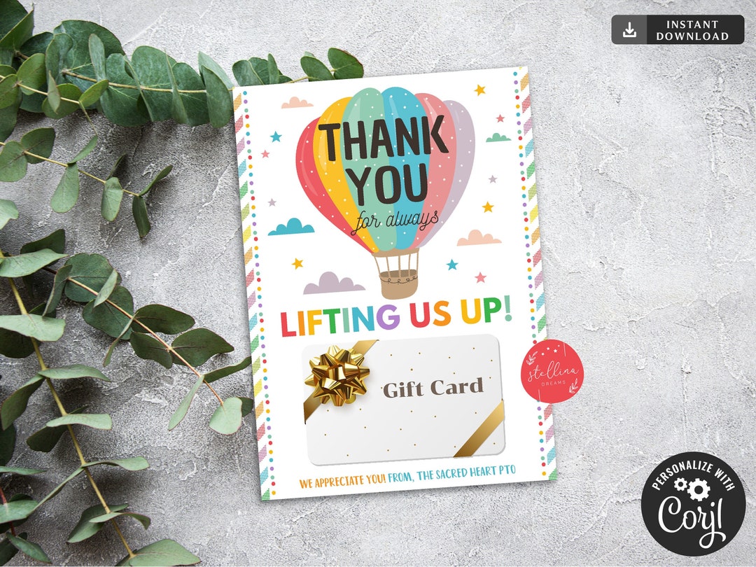EDITABLE Gift Card Holder, Thank You for Always Lifting Us Up ...