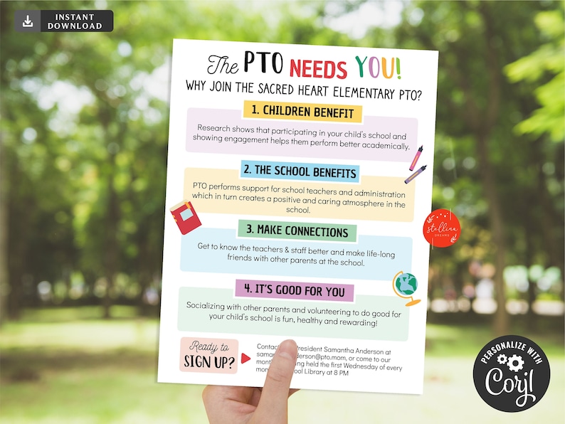 Editable PTO PTA Recruitment Flyer: School Fundraiser Handout (digital ...