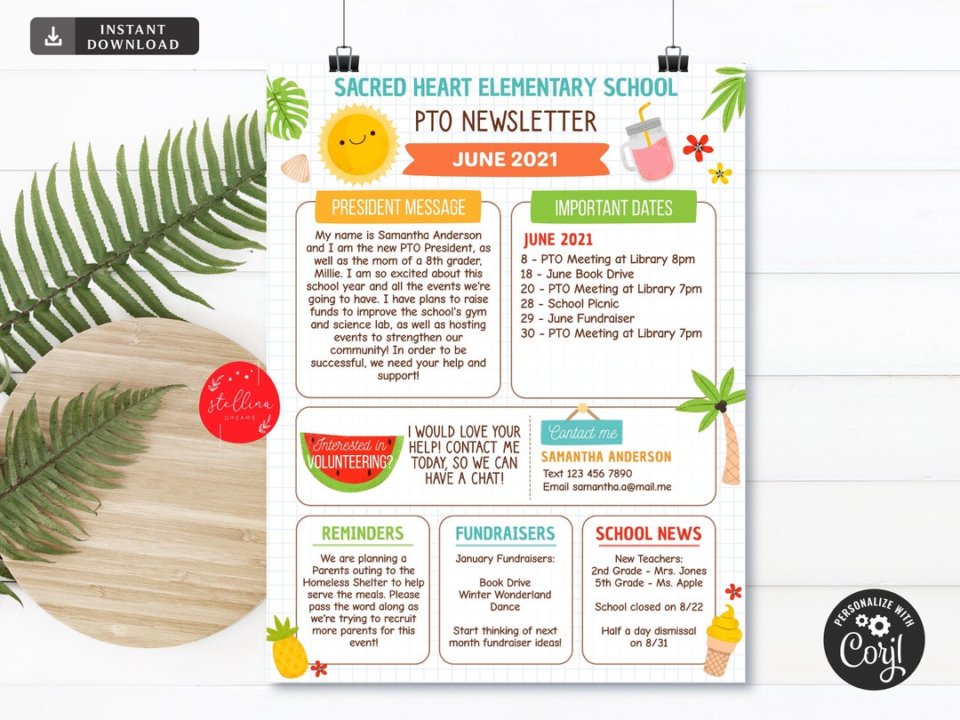 June PTO PTA Newsletter Flyer: Summer School Calendar Meeting Agenda ...