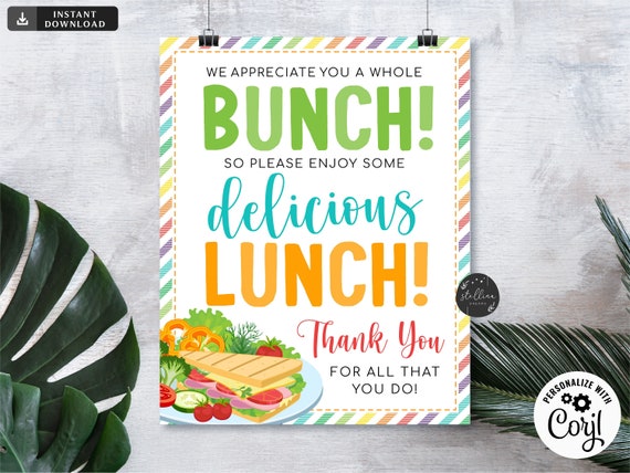 We Appreciate You a Bunch Enjoy Lunch Lunch Thank You Sign - Etsy