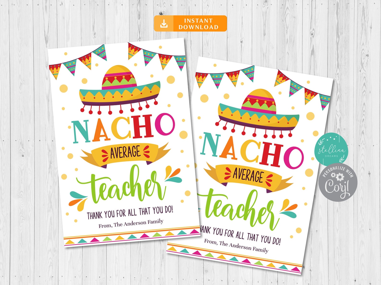 Nacho Average Teacher, Teacher Appreciation Favor Gift Tags, Mexican ...