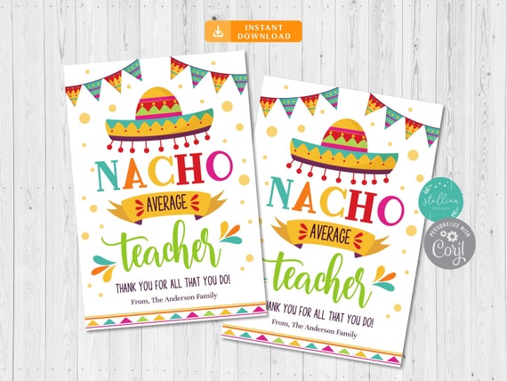 Nacho Average Teacher Teacher Appreciation Favor Gift Tags - Etsy