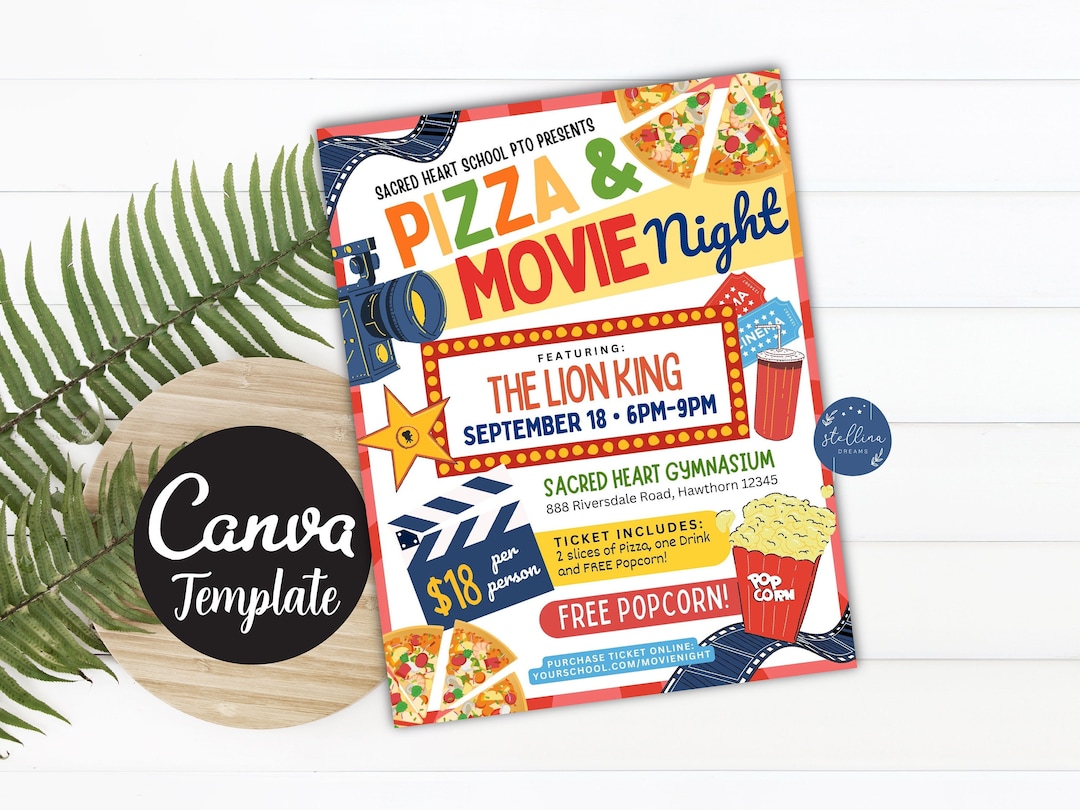 Editable Pizza and Movie Night Flyer, School or Church Pizza Party ...