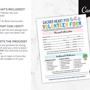 Editable PTO PTA Volunteer Form, Volunteer Signup Printable Handout ...
