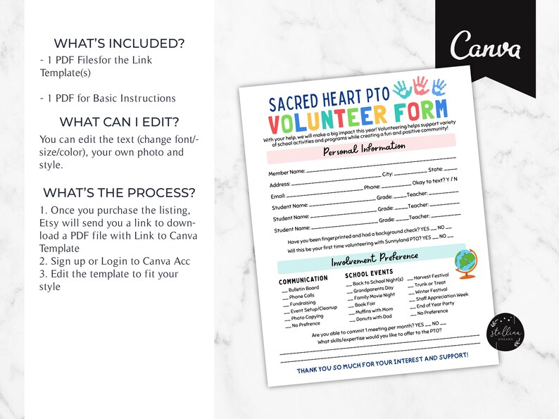 Editable PTO Volunteer Form: School Fundraiser Signup (CANVA Template ...
