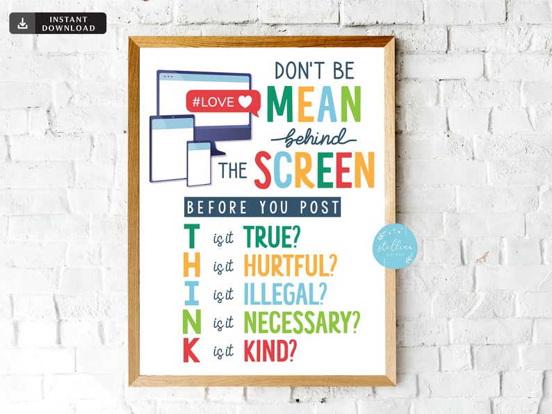 Anti Cyber Bully Poster Classroom Decor Counselor Office | Etsy