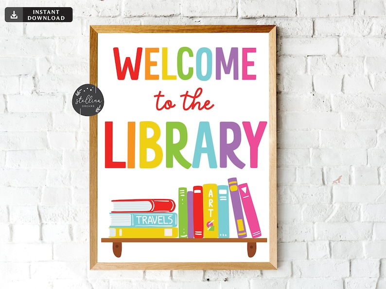 Welcome Library School Sign Printable School Library Poster | Etsy