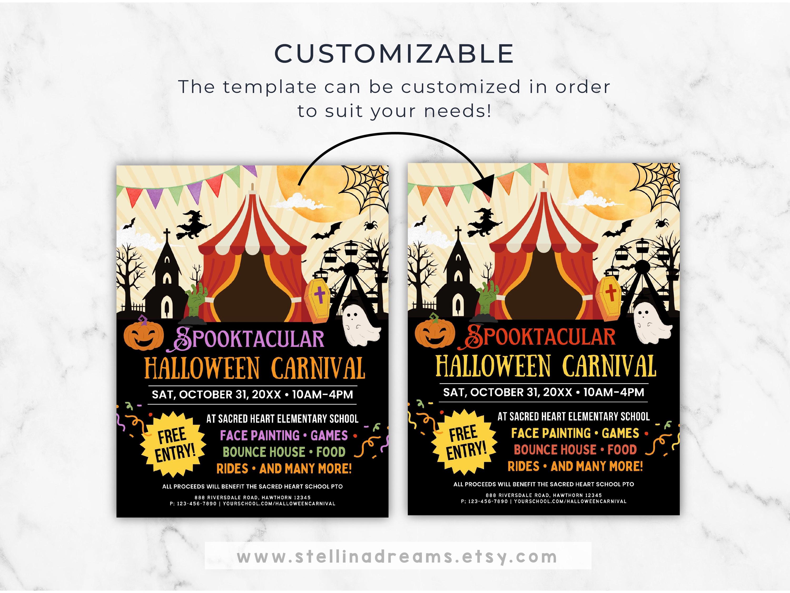 Editable Halloween Carnival Flyer: Spooky Circus Party, School ...