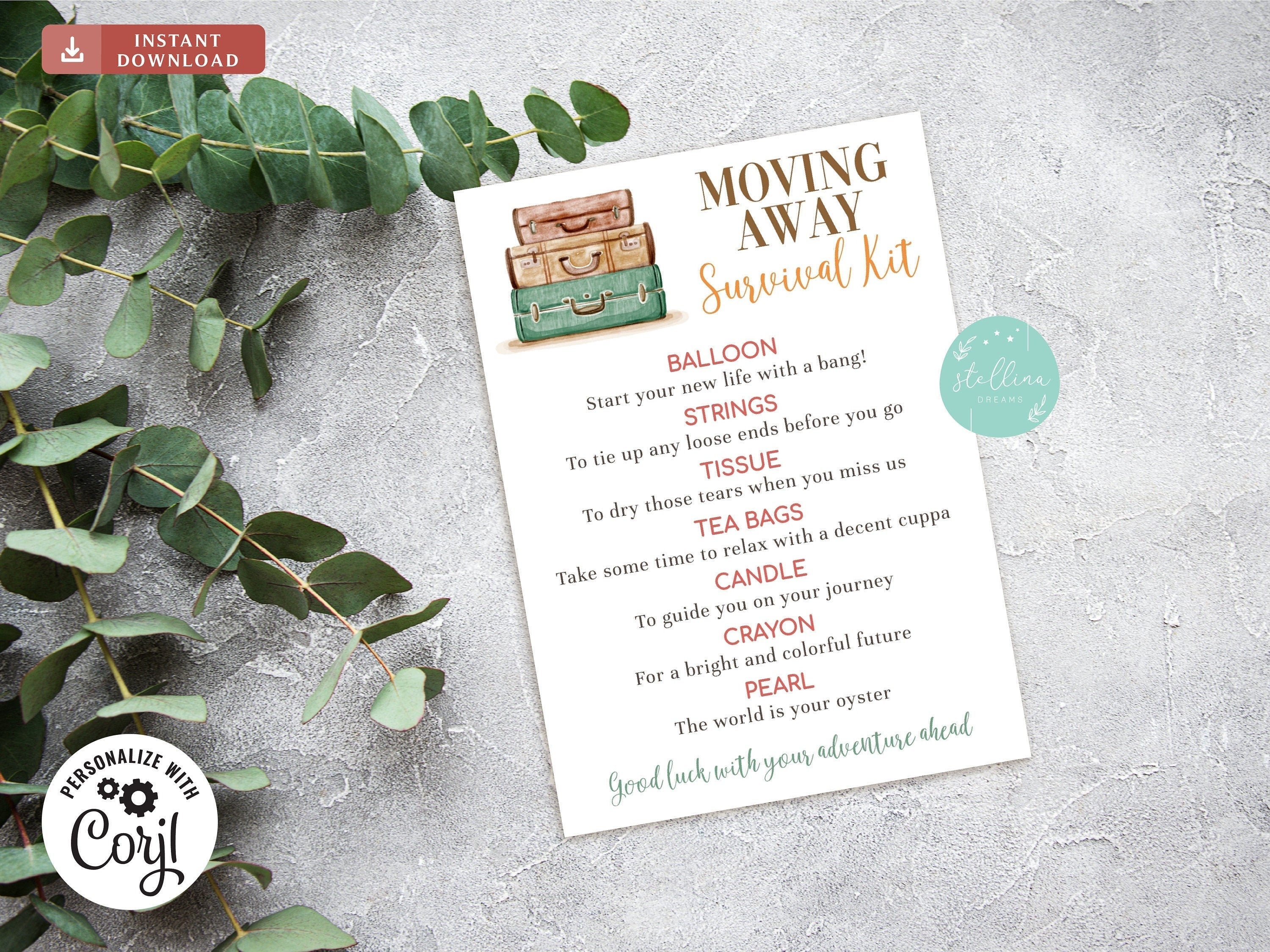 EDITABLE Moving Away Survival Kit Card Fun Novelty Gift - Etsy