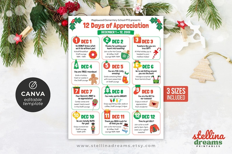 12 Days of Christmas for Teachers & Staff Appreciation | Editable Canva ...