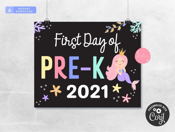 Editable DATE Mermaid First Day of Pre-k Sign Girl First Day - Etsy