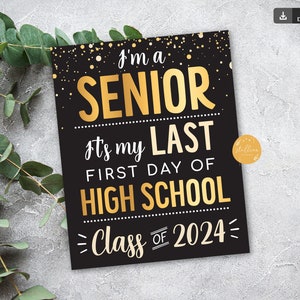 First Day of Senior Year Sign First Day of 12th Grade Sign Class of ...