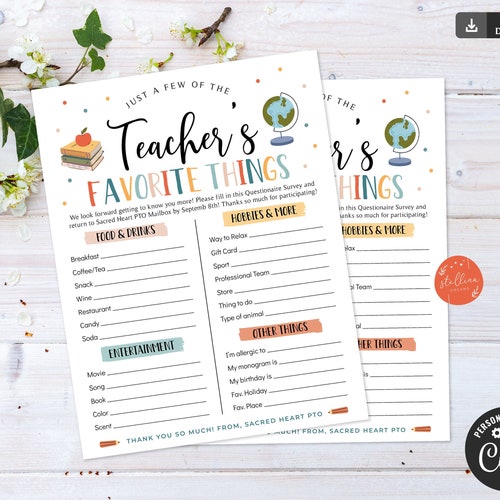 EDITABLE Teacher Favorites Survey Printable Back to School - Etsy