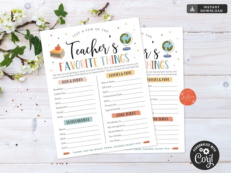 EDITABLE Teacher Favorites Survey, Printable Back to School ...