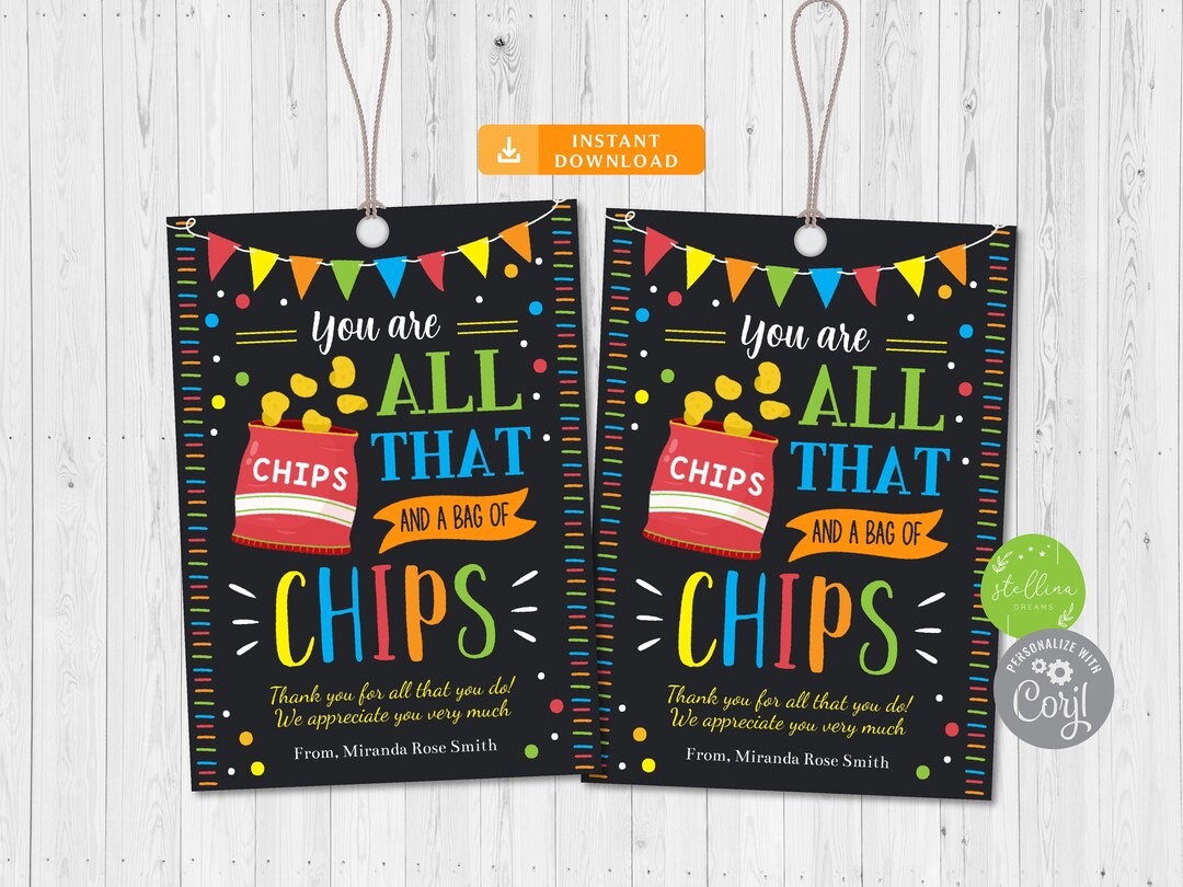 Printable Chip Tags, Thank You Labels, Staff Appreciation Labels, Thank ...
