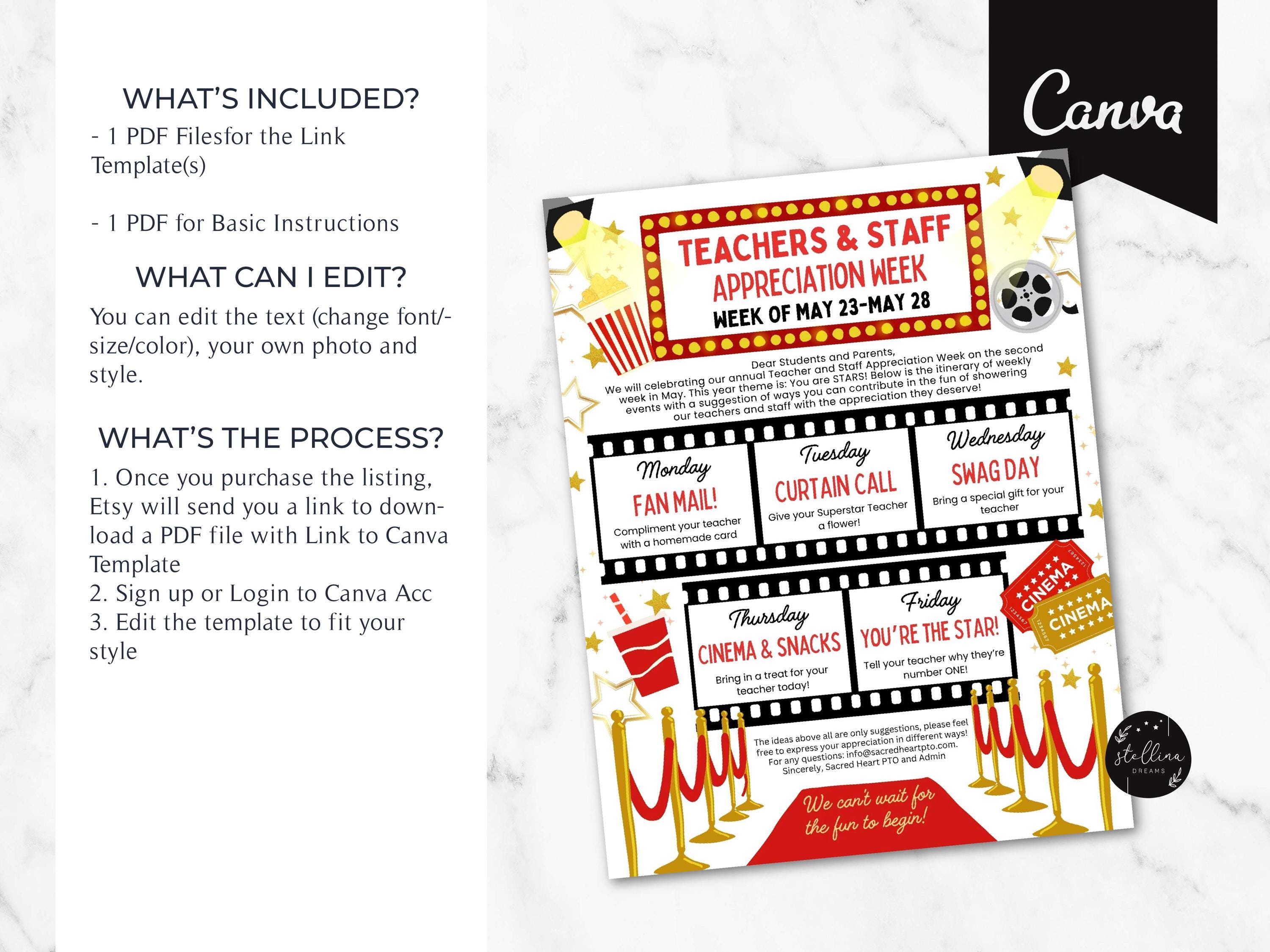 Editable Movie Hollywood Theme Teacher Appreciation Take Home Sheet VIP ...